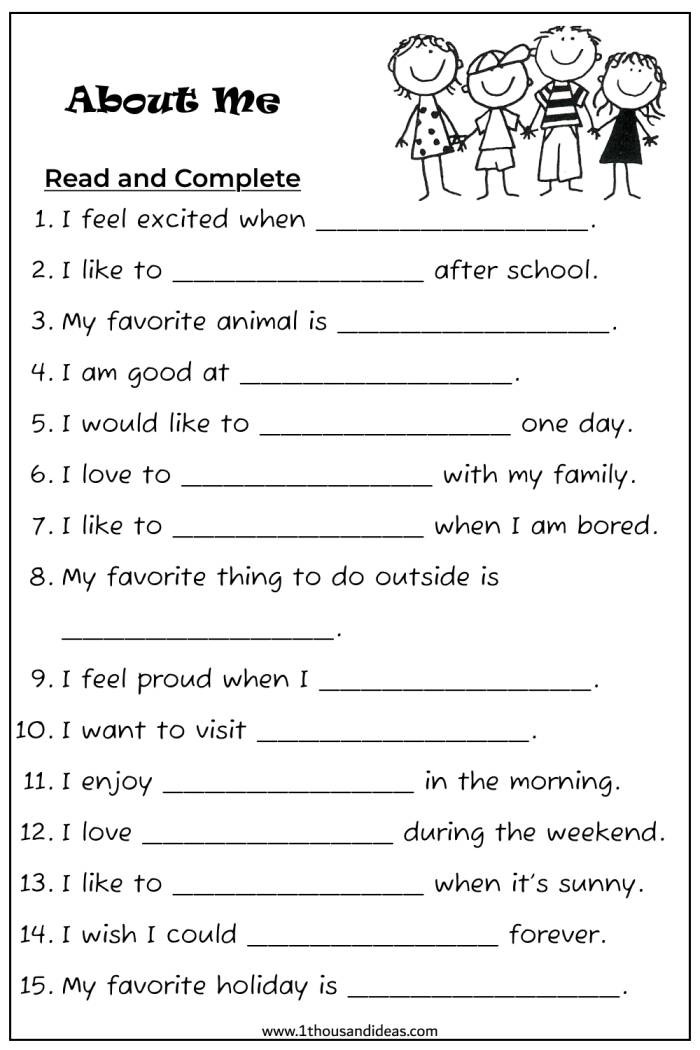 About Me Worksheets for Kids - 1thousandideas