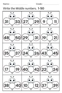 Write the Middle Number | Number Sequencing Activities - 1thousandideas