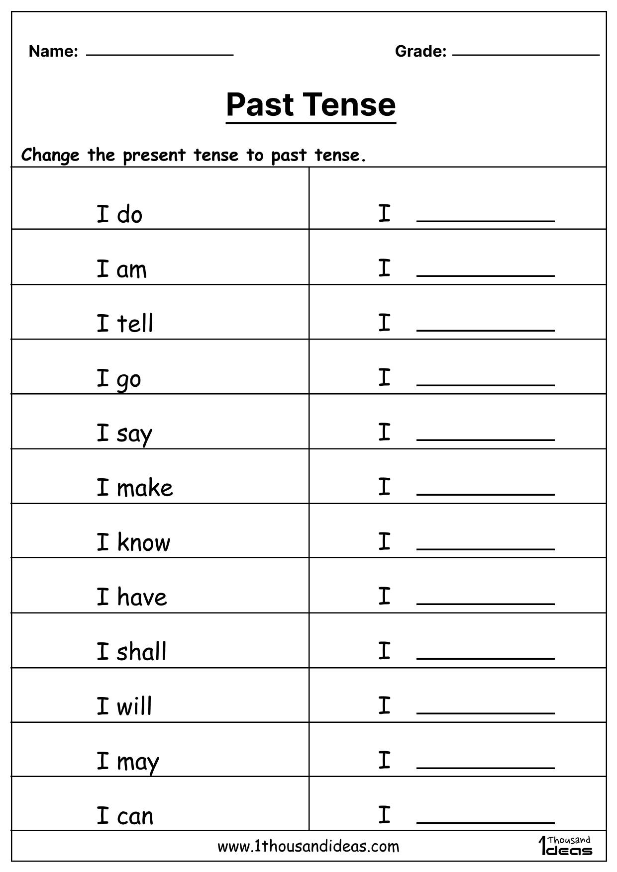 Past Tense Worksheets for Kids (With Tips & Examples) - 1thousandideas
