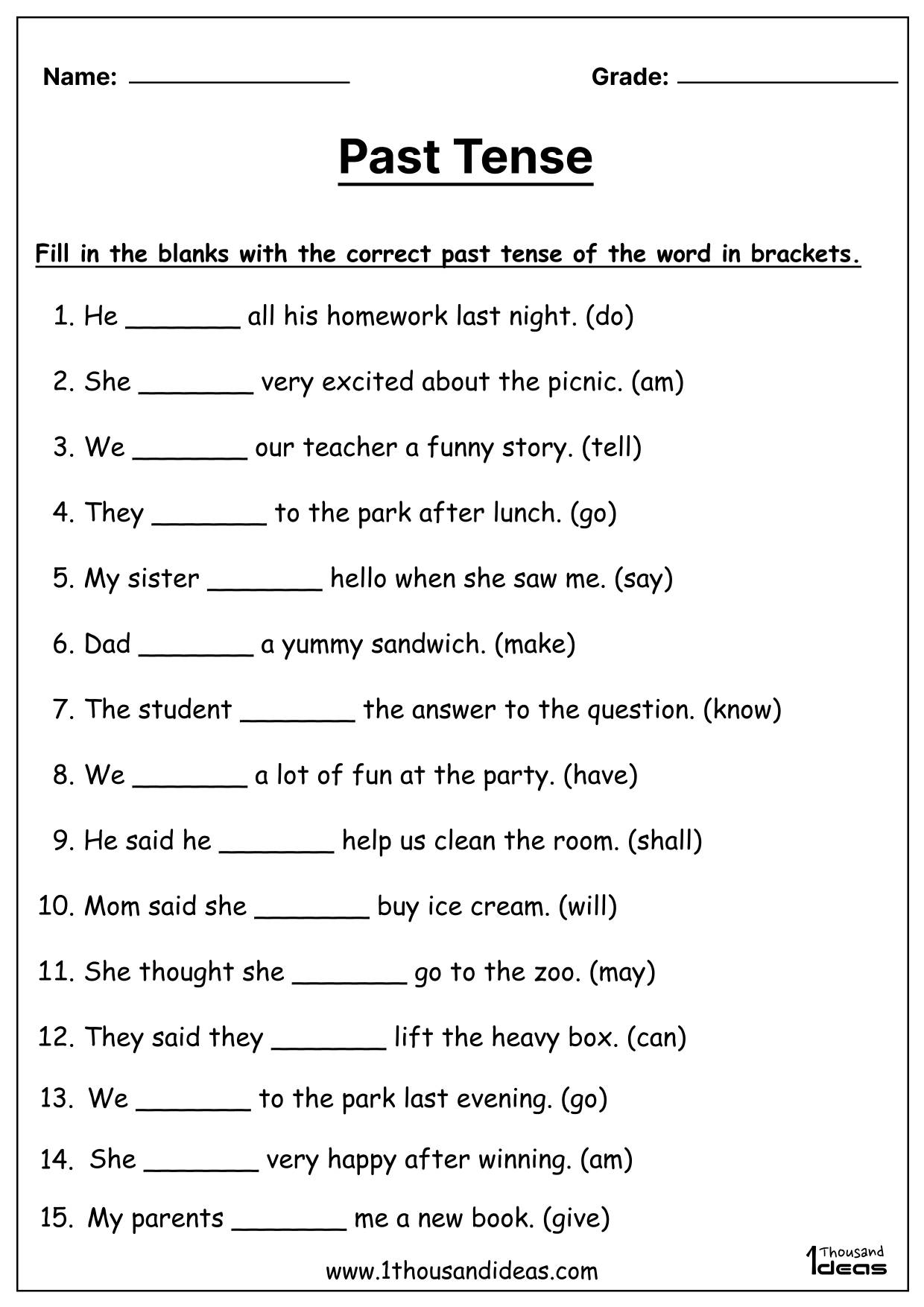 Past Tense Worksheets for Kids (With Tips & Examples) - 1thousandideas