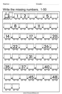 Missing Numbers Worksheets Printable Activities for Kids - 1thousandideas