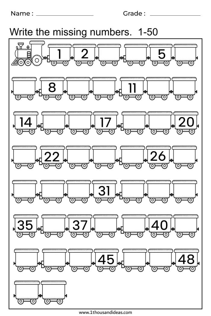 Missing Numbers Worksheets Printable Activities for Kids - 1thousandideas