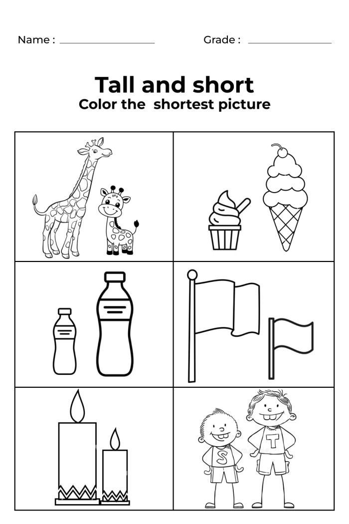 Tall and Short Worksheets for Preschool & Homeschooling - 1thousandideas
